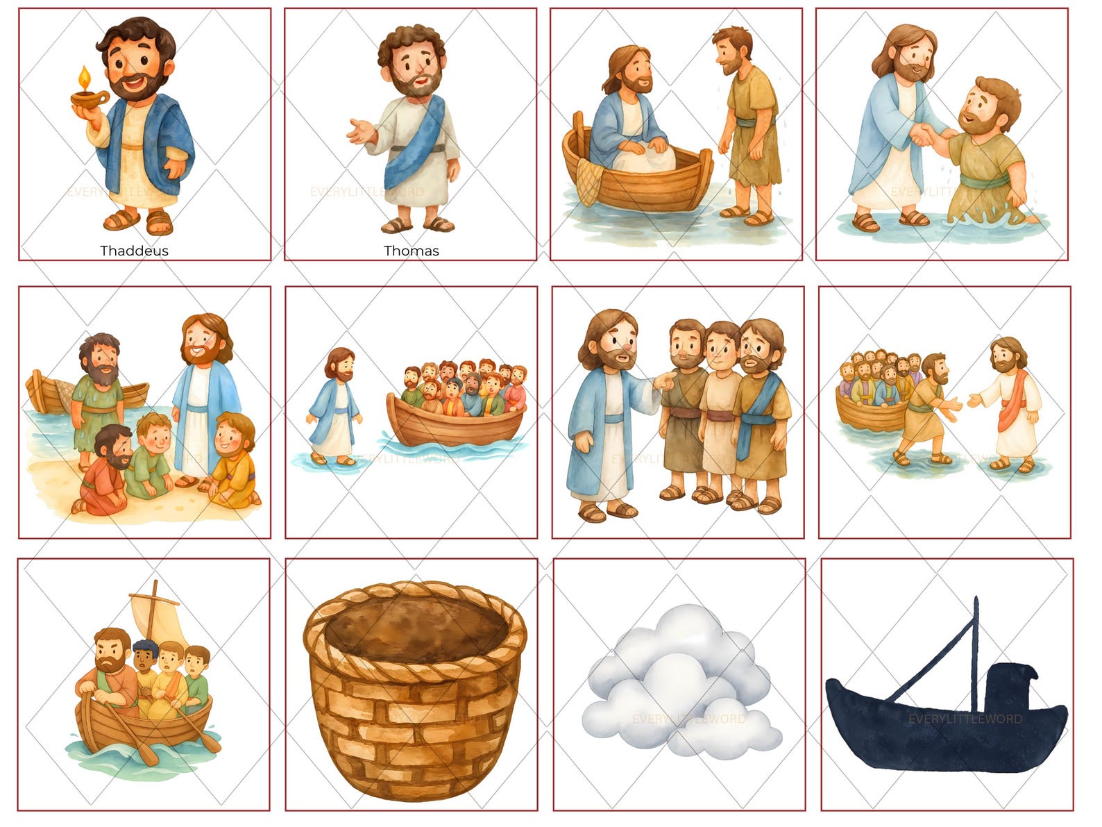 Jesus Walks on Water Clipart: Watercolor Bible Story Clipart, New ...