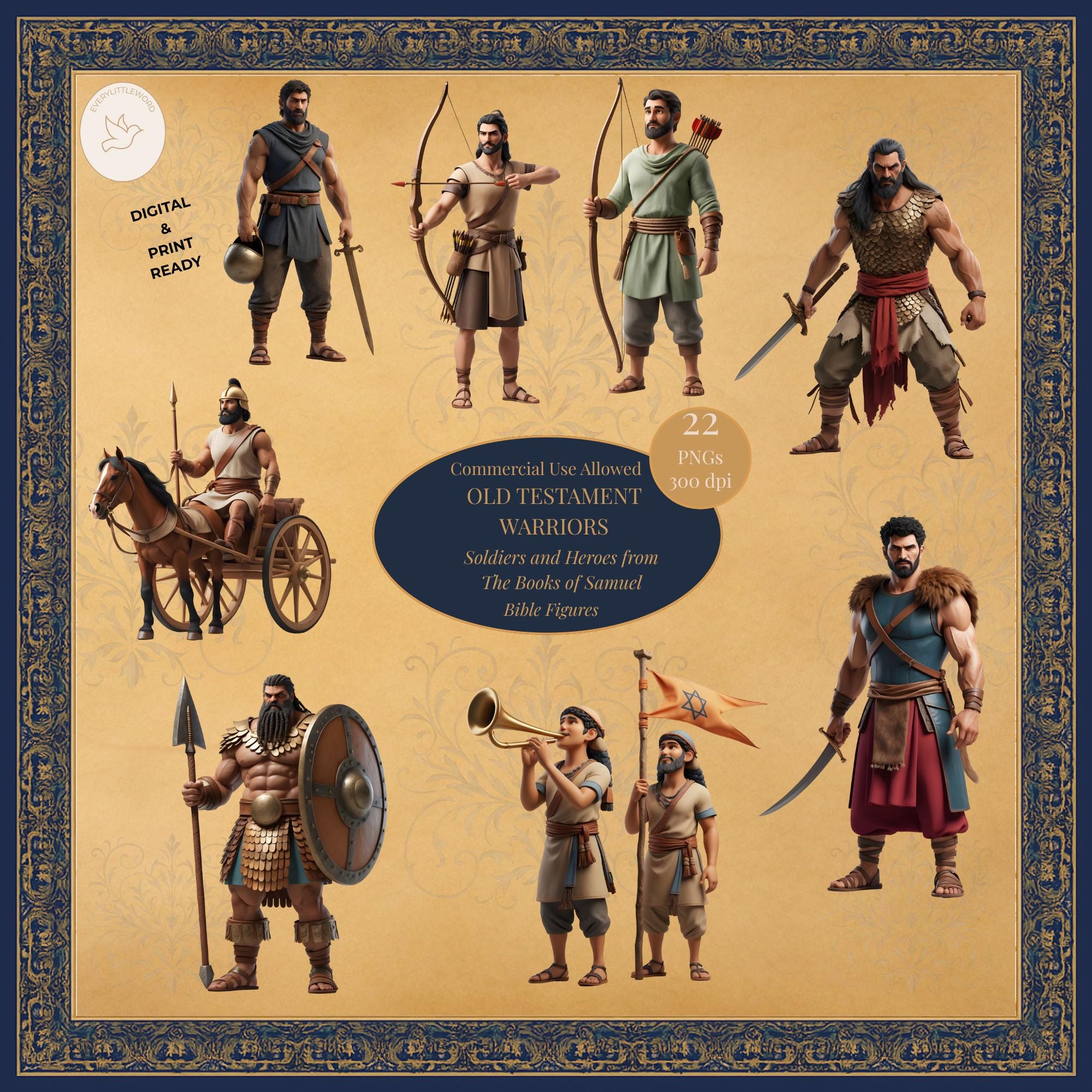 Old Testament Warriors Clipart Bundle, Soldiers and Heroes From the ...