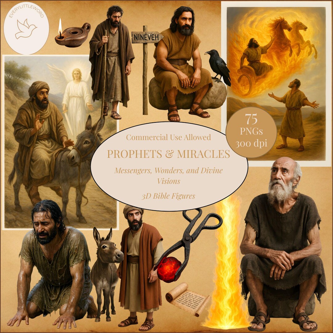 Bible Prophets & Miracles Clipart Bundle – Old Testament Scenes, Key ...