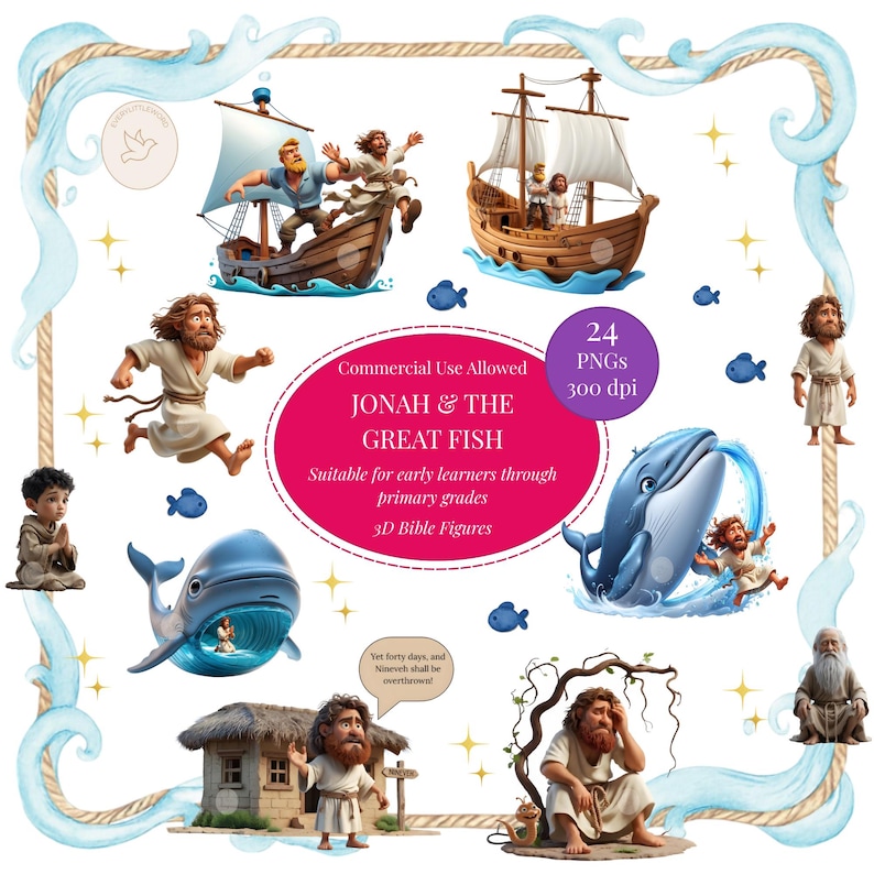 Jonah and the Whale Children's Clipart Bundle, Digital Download, Bible ...