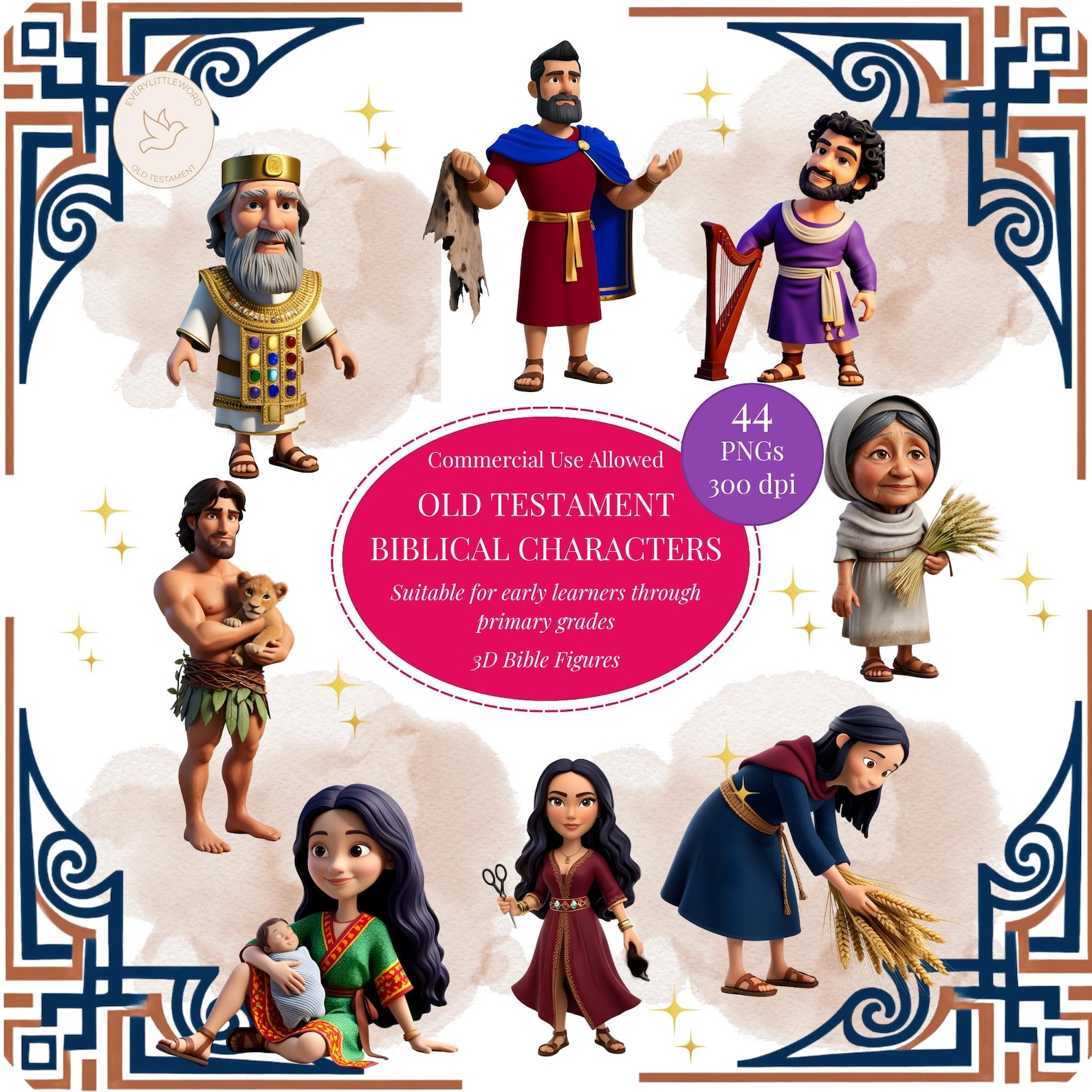 Biblical Characters Clipart Bundle, Bible Stories, Biblical People ...