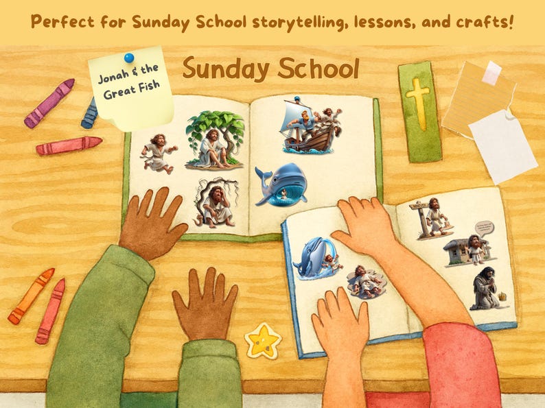 Jonah and the Whale Children's Clipart Bundle, Digital Download, Bible ...