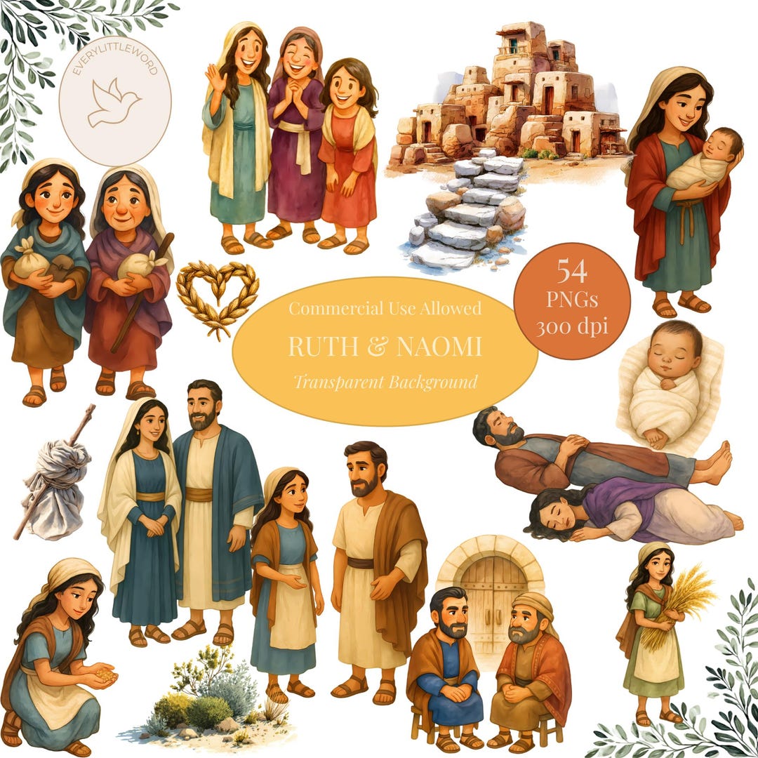 Ruth and Naomi Clipart Set: Watercolor Bible Story Clipart, Old ...