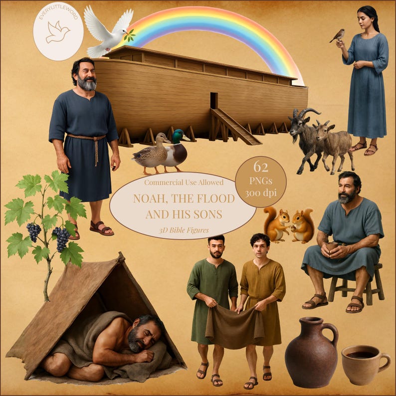 Noah’s Ark Bible Story Clipart, the Flood, Noah & Sons, Genesis Clipart ...