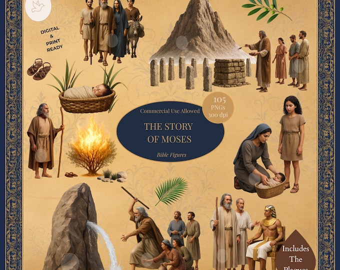 Moses Clipart, Biblical Scenes Clipart, Kids Bible Study Clipart, Bible ...