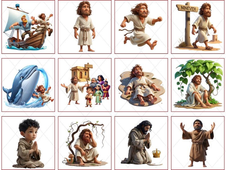 Jonah and the Whale Children's Clipart Bundle, Digital Download, Bible ...