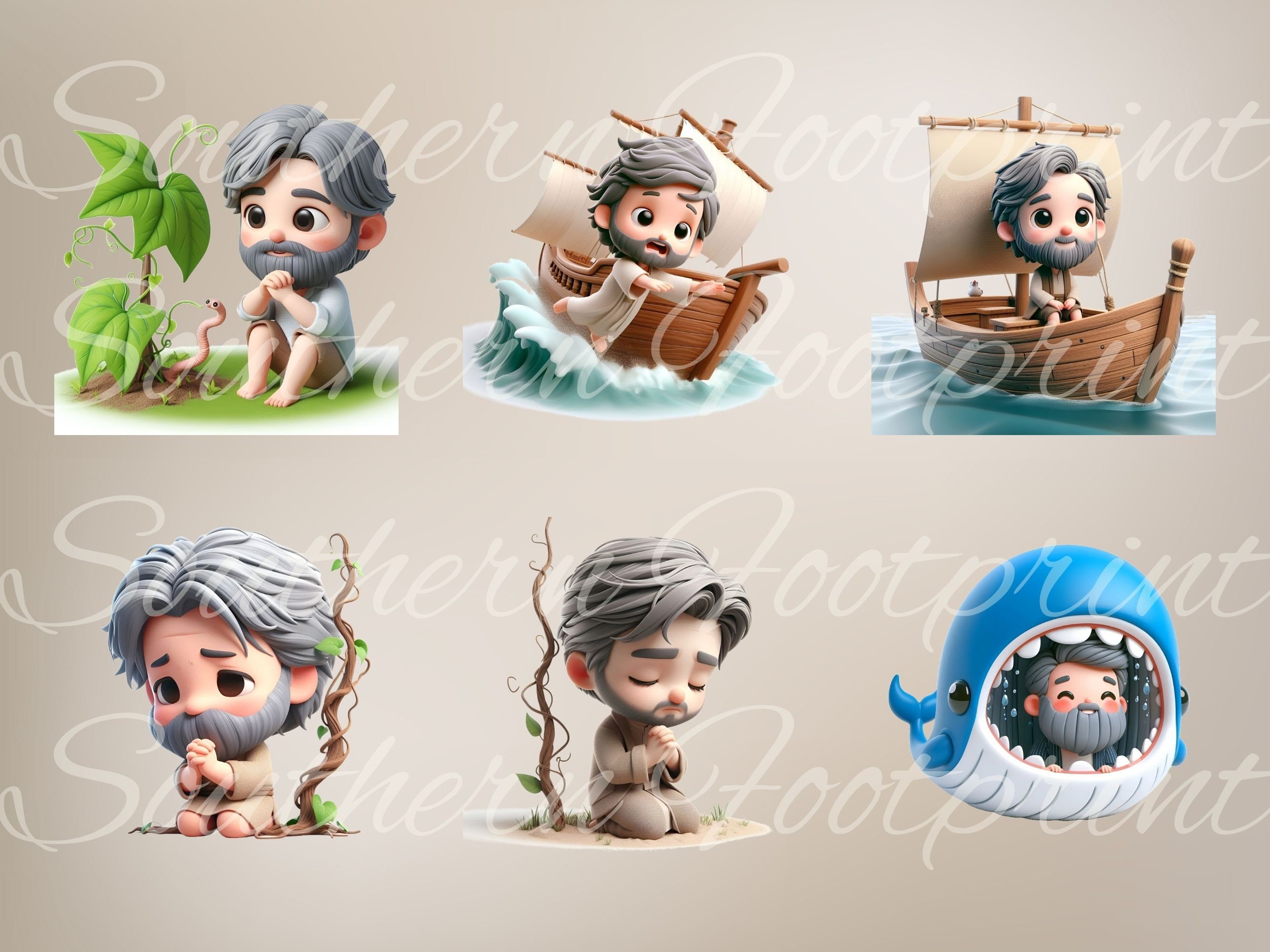 Jonah and the Whale Children's Clipart Bundle, Digital Download, Bible ...