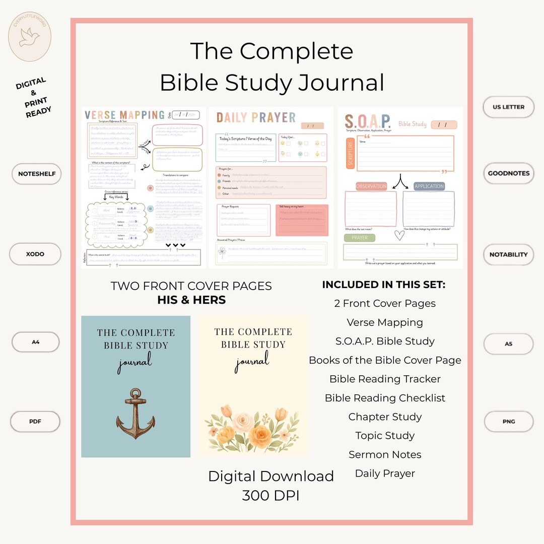 Digital Bible Study Bundle - Printable Bible Journaling Set | Verse ...