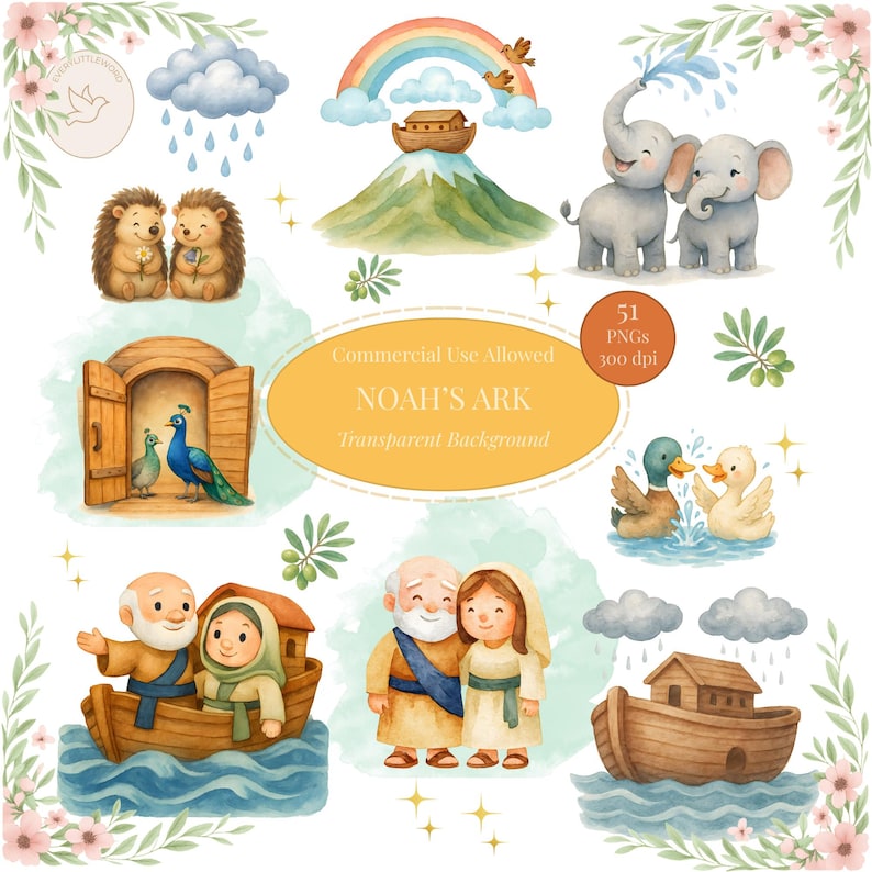 Noah's Ark Clipart Set, Old Testament PNG, Children Bible Story ...