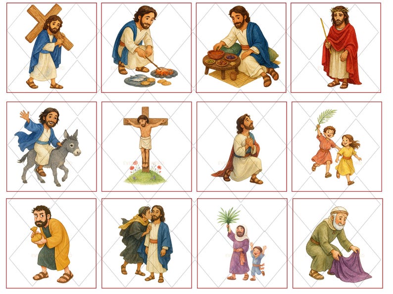 Easter Story Clipart Bundle, the Holy Week PNG, Watercolor Bible ...