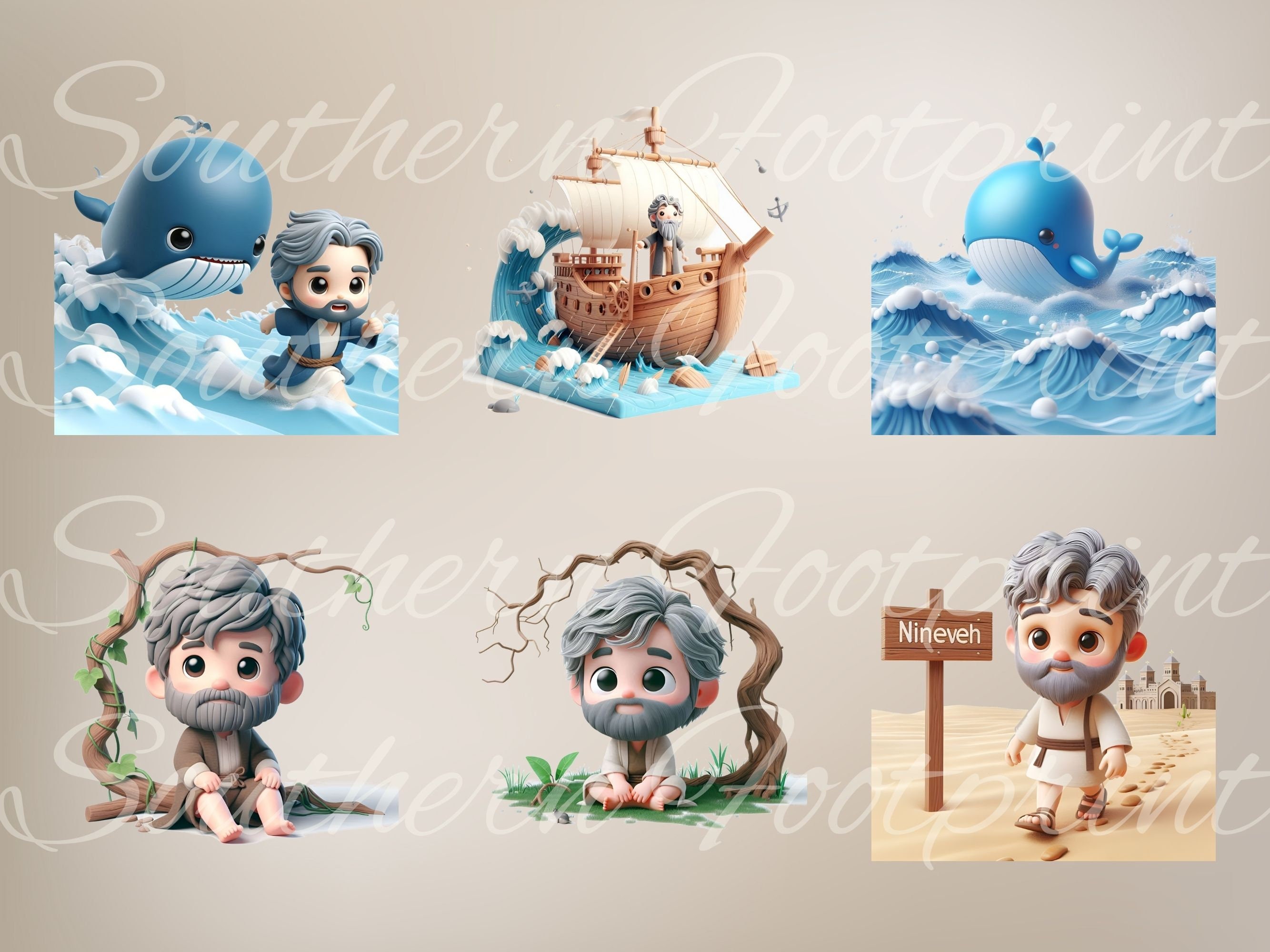 Jonah and the Whale Children's Clipart Bundle, Digital Download, Bible ...