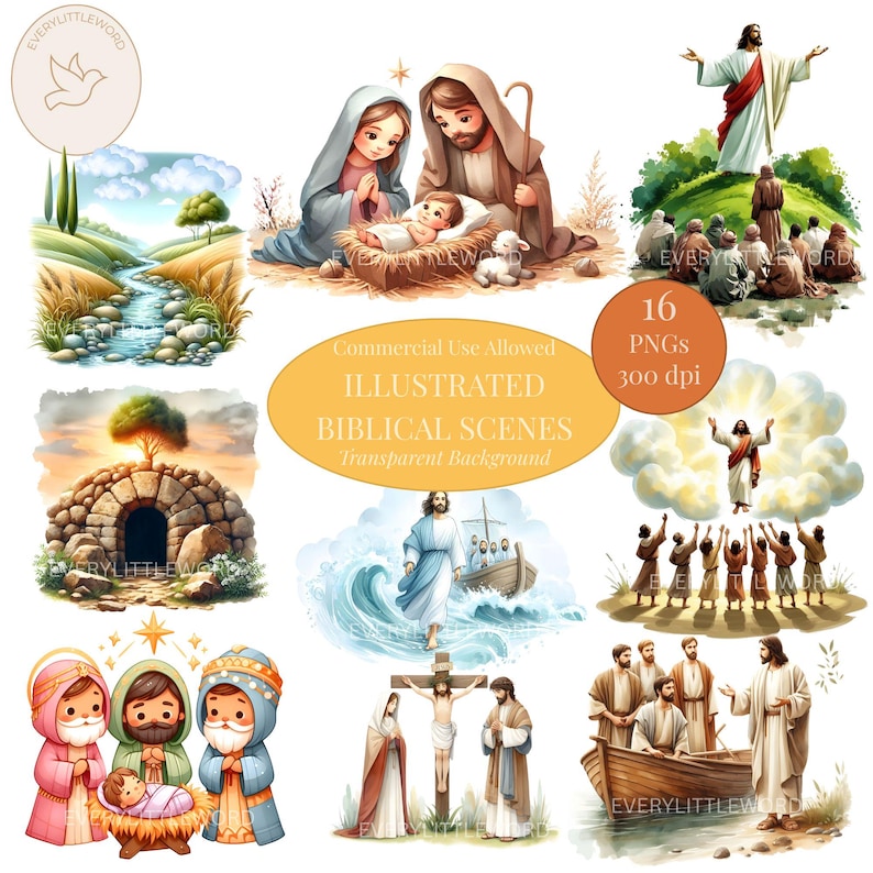 Illustrated Bible Scenes for Kids, Christian Story Clipart, PNG Digital ...