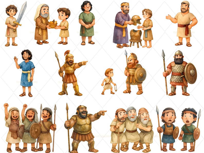 David and Goliath Clipart: Old Testament PNG, Biblical Characters PNG ...