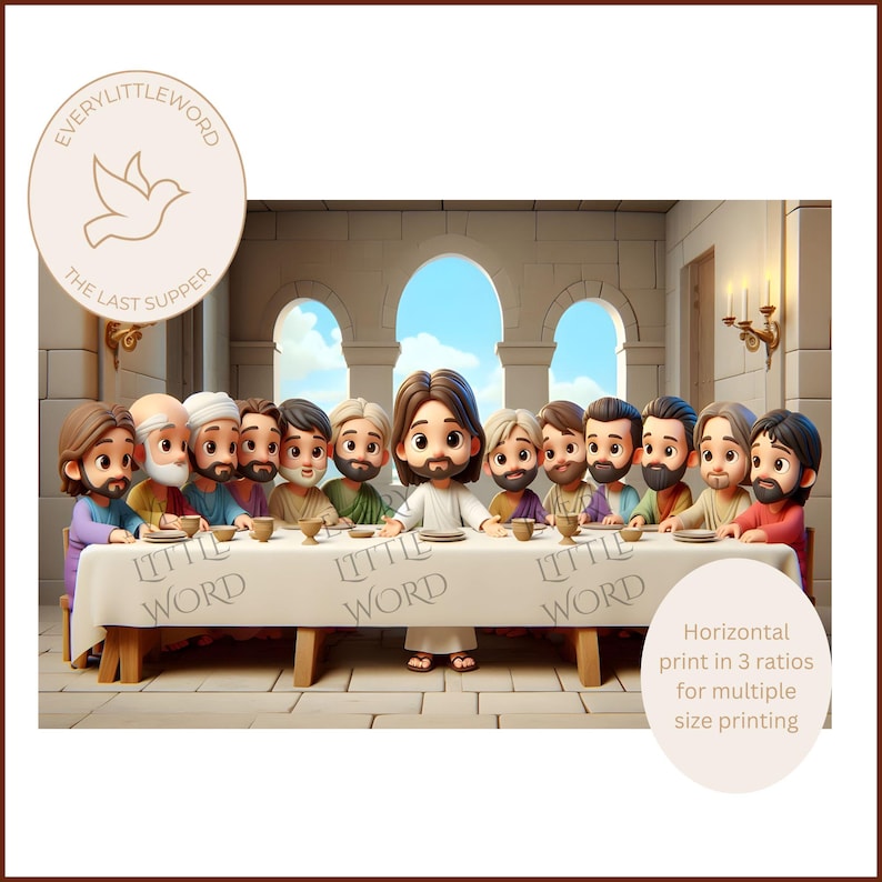 Cartoon-style the Last Supper Wall Art | Christian Nursery Decor, Bible ...