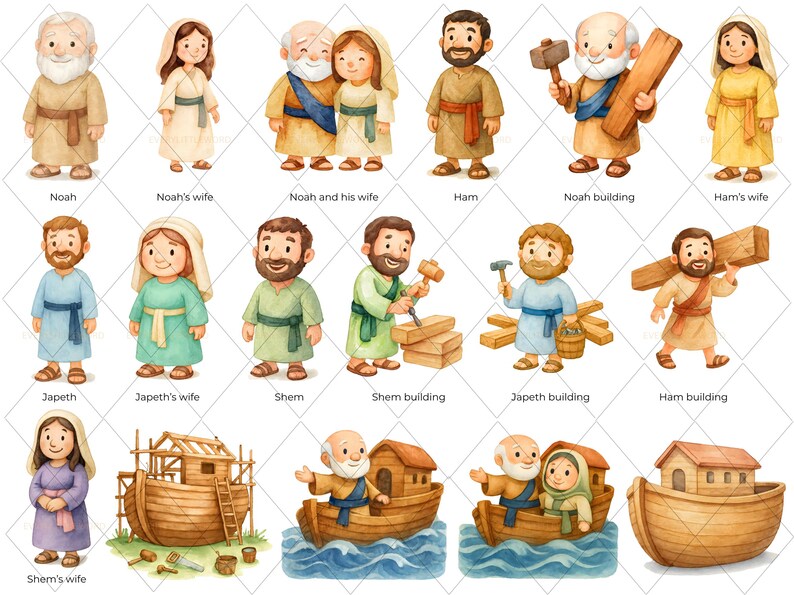 Noah's Ark Clipart Set, Old Testament PNG, Children Bible Story ...