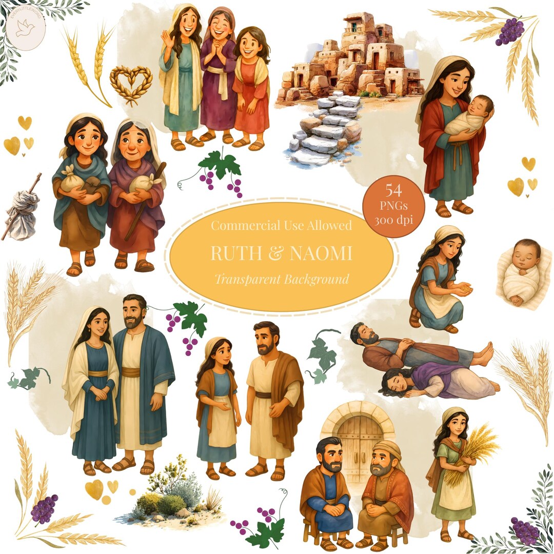 Ruth and Naomi Clipart Set: Watercolor Bible Story Clipart, Old ...