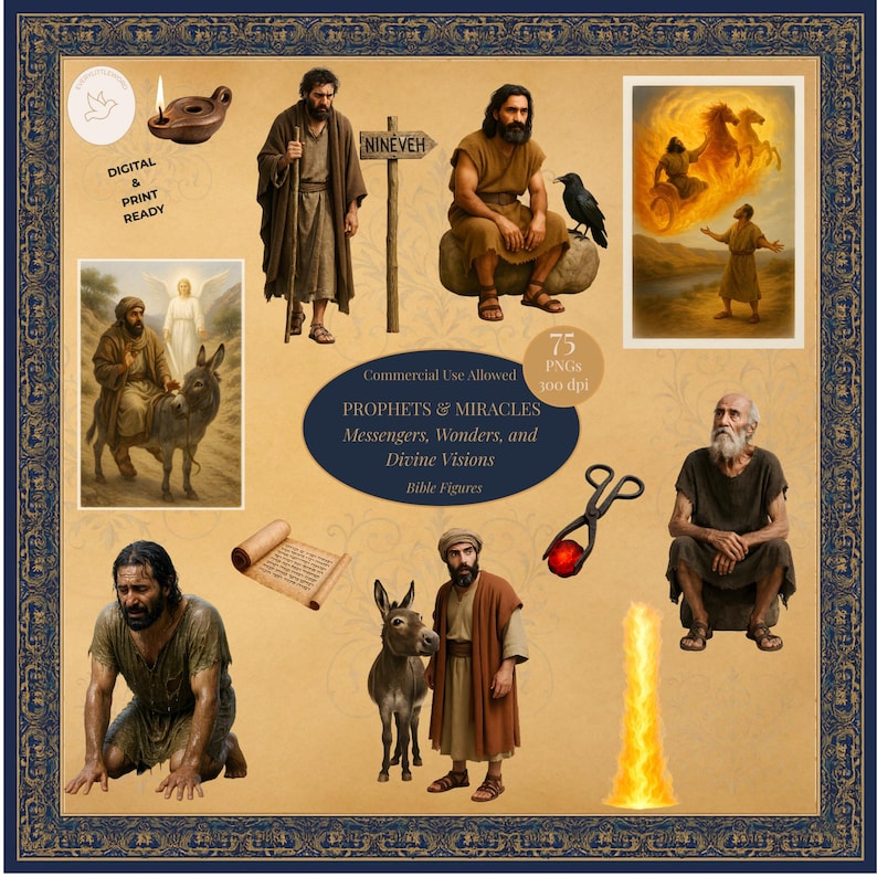 Bible Prophets & Miracles Clipart Bundle – Old Testament Scenes, Key ...