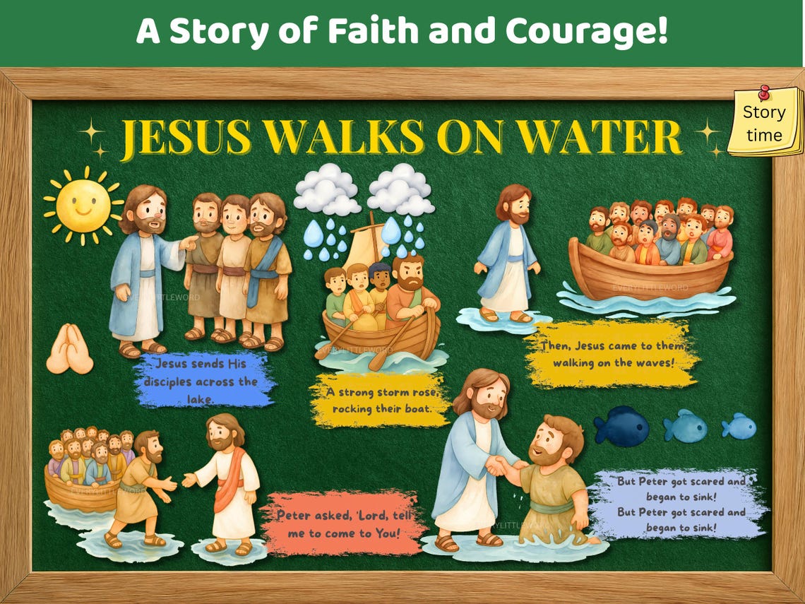 Jesus Walks on Water Clipart: Watercolor Bible Story Clipart, New ...
