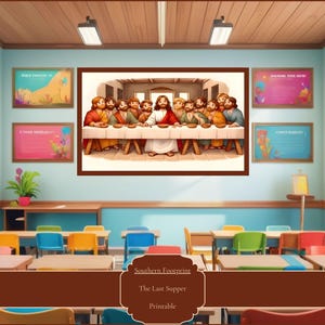 Cartoon-style the Last Supper Wall Art | Christian Nursery Decor, Bible ...