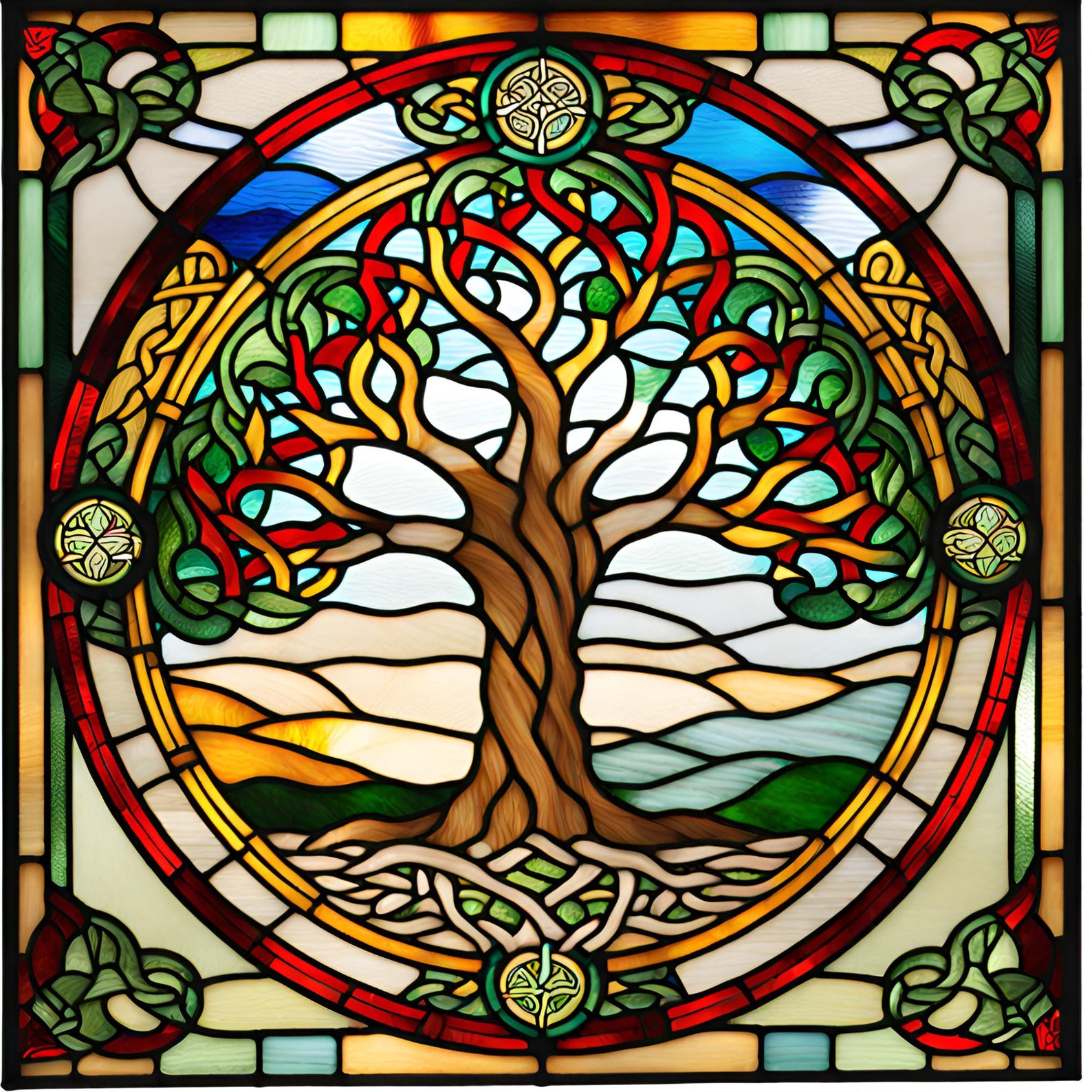 PDF Cross Stitch Pattern Tree of Life Stained Glass Effect, Beautiful ...