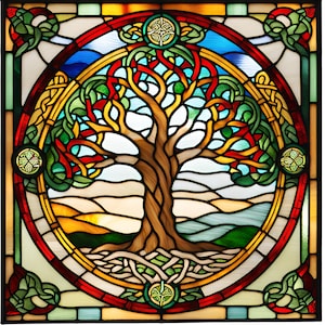 PDF Cross Stitch Pattern Tree of Life Stained Glass Effect, Beautiful ...