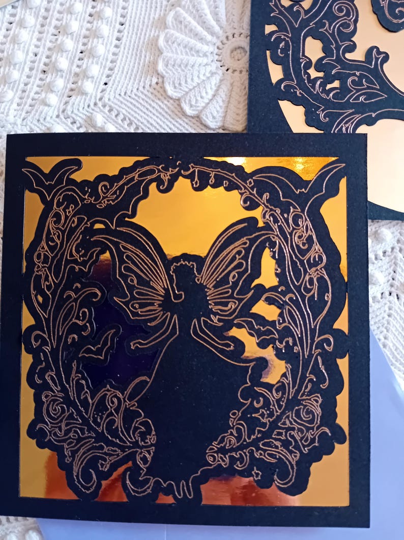 Goth Fairy/angel Greeting Card, Gold Black Card Embossed With Gold Foil ...