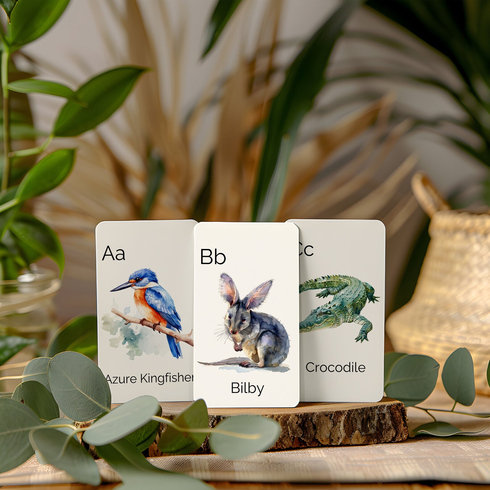 Three Card Mockup | Flash Card Mockup | Card Mockup With Greenery ...