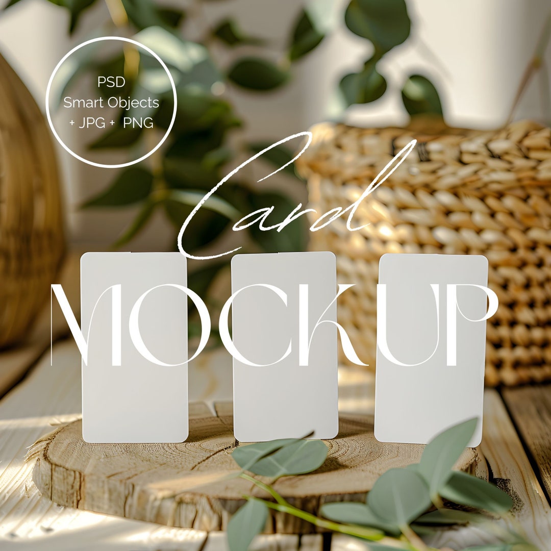 Three Card Mockup | Flash Card Mockup | Card Mockup With Greenery ...