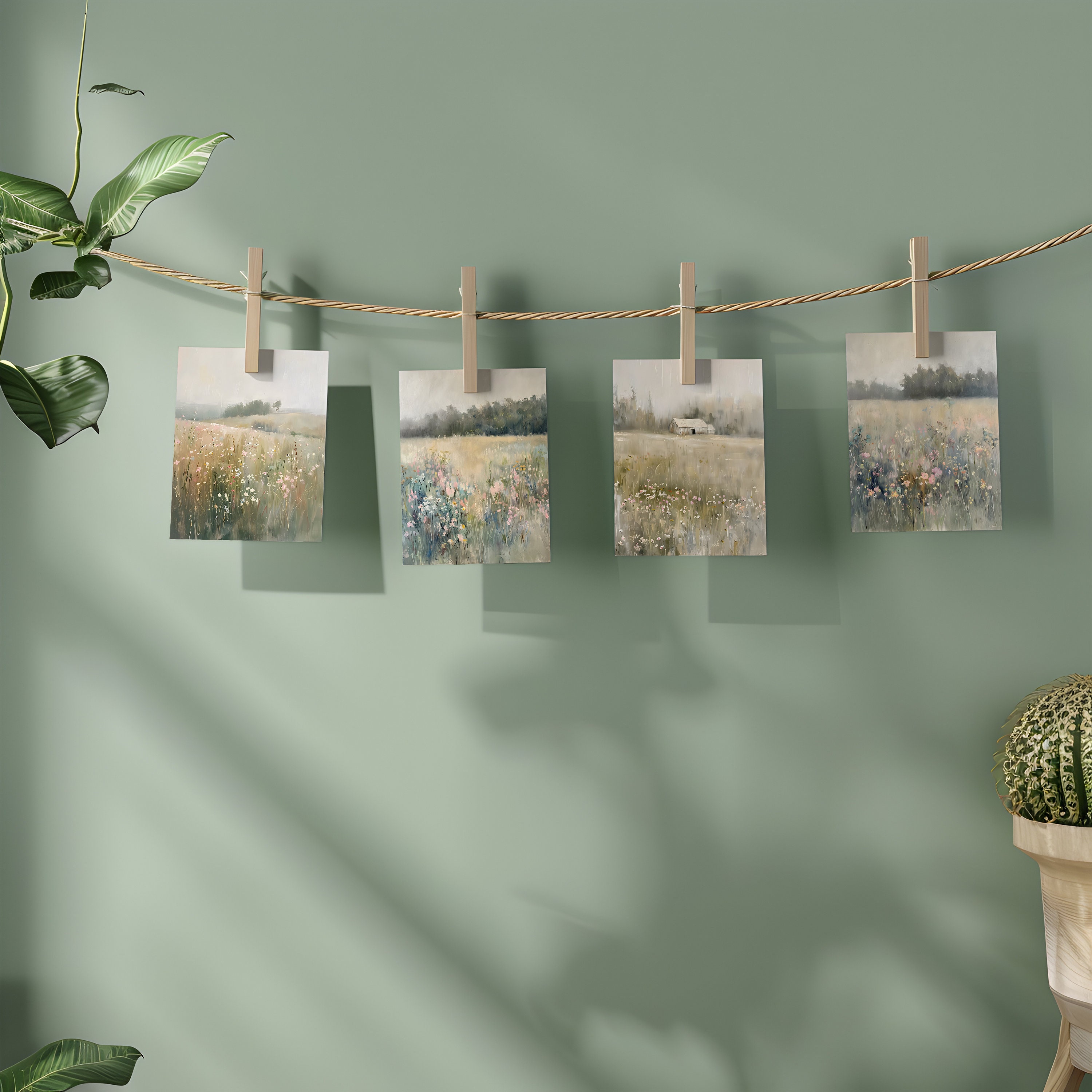 Sage Green Hanging Cards on Pegs Mockup Cards on Clothes Pegs Hanging ...