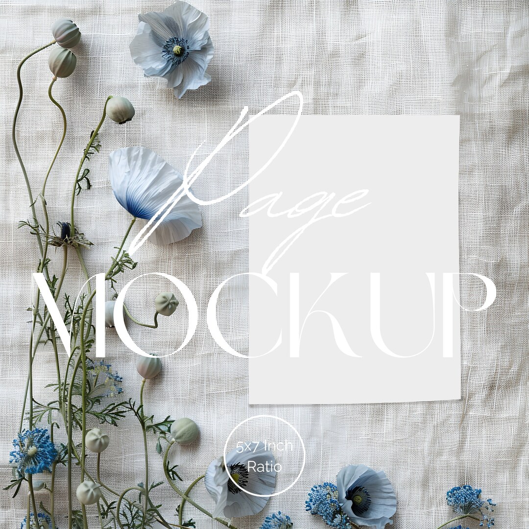 Flat Lay Mockup 5x7 Page Mockup Card Mockup Paper Mockup Dusty Blue ...