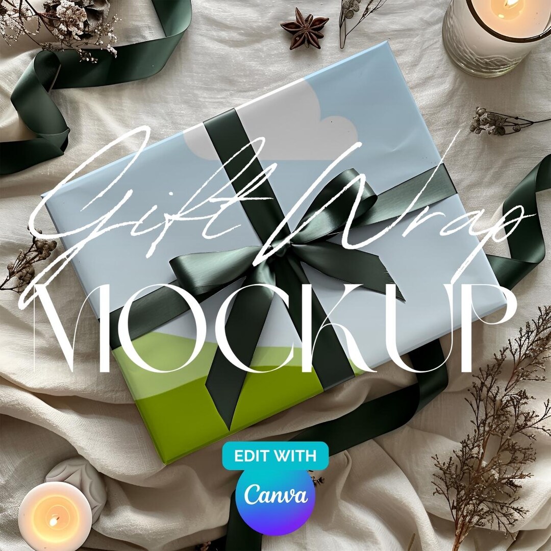 Canva Christmas Gift Wrap Mockup | Wrapping Paper Mockup | Green Gift ...
