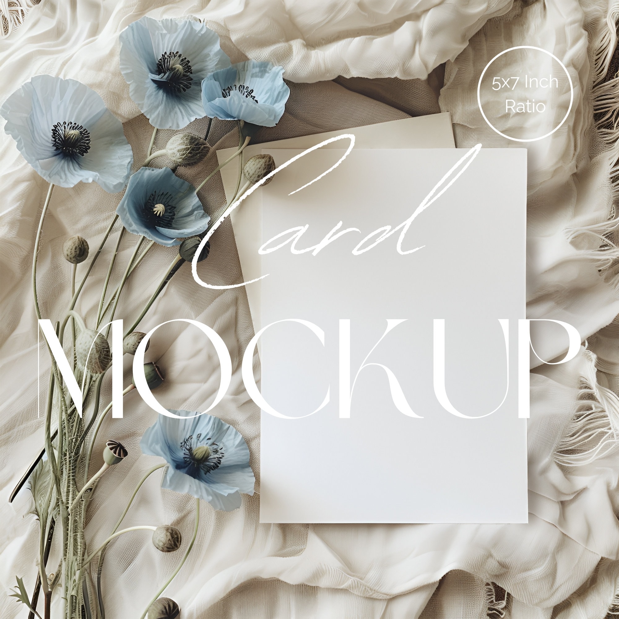 5x7 Card Mockup Floral Flat Lay Mockup Dusty Blue Mockup Wedding Card ...