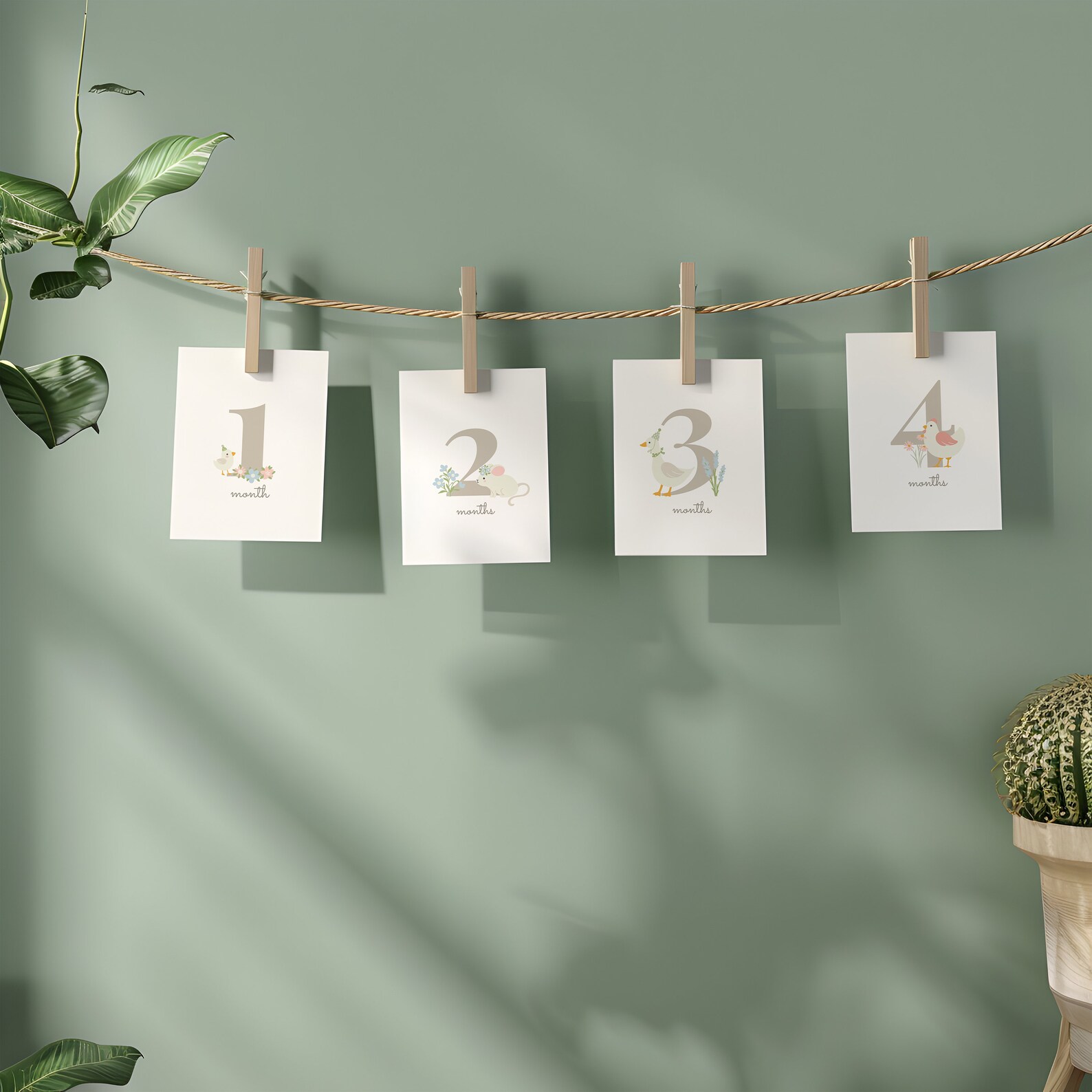 Sage Green Hanging Cards on Pegs Mockup | Cards on Clothes Pegs ...