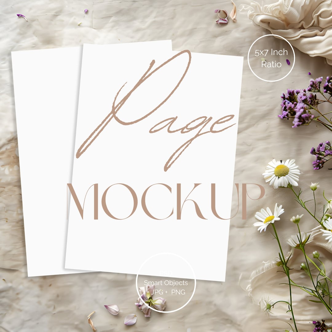 Two 5x7 Cards Mockup | 5x7 Page Mockup | Linen Background Mockup ...