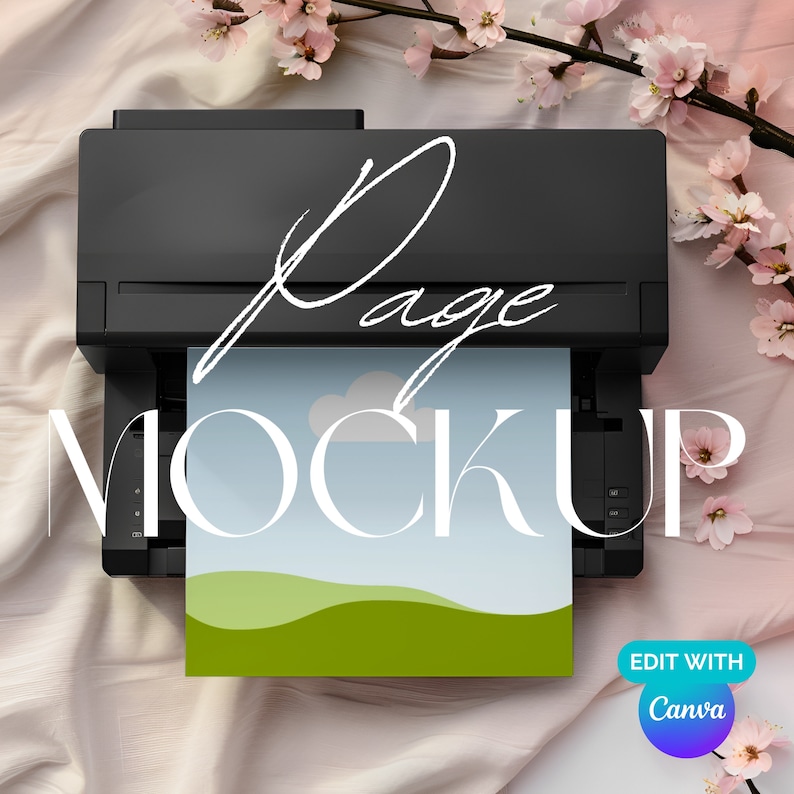 Soft Blush Printer Mockup Template | Canva Mockup, A4 Page Mockup, A4 ...