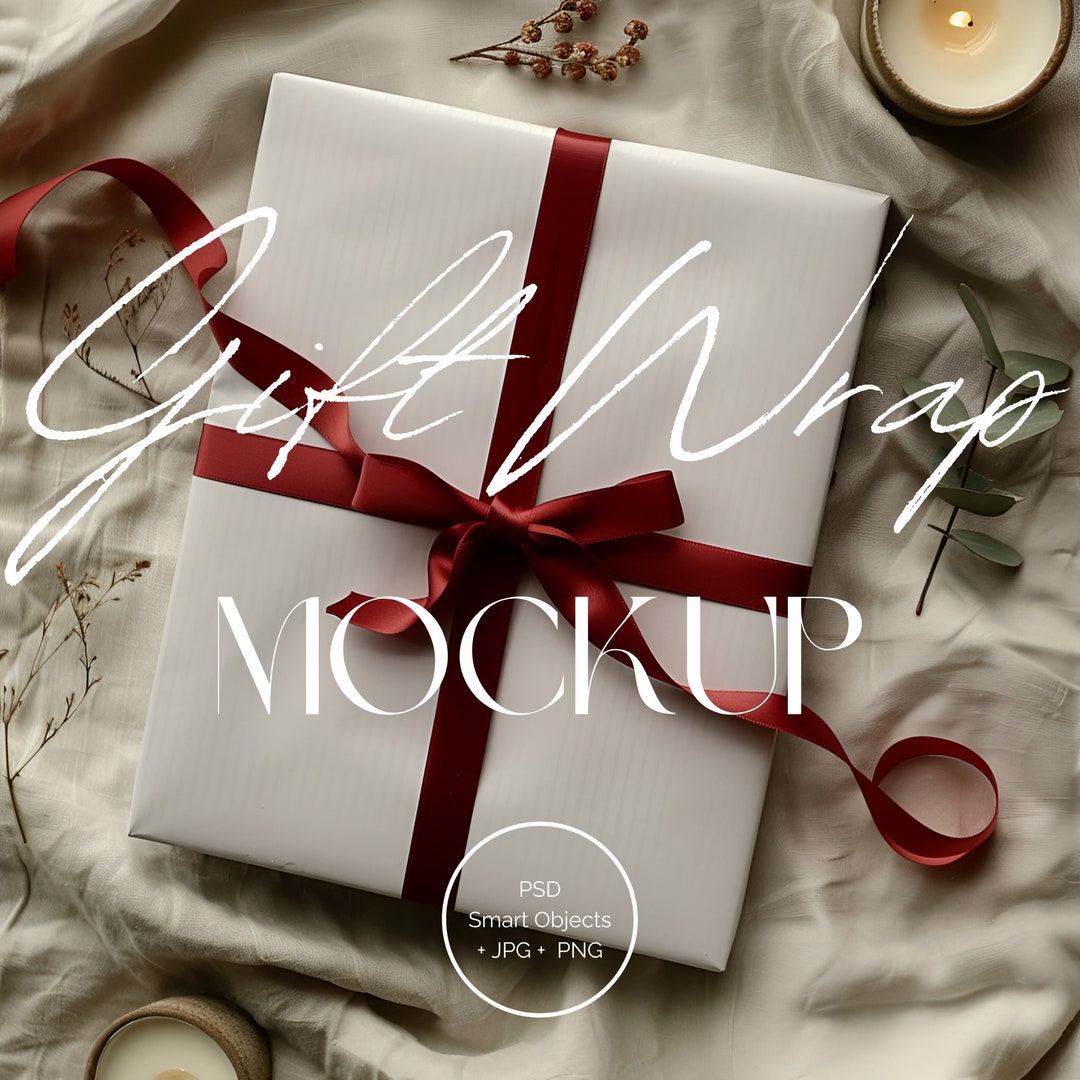 Red Gift Wrap Mockup | Wrapping Paper Mockup | Gift Box Mockup ...