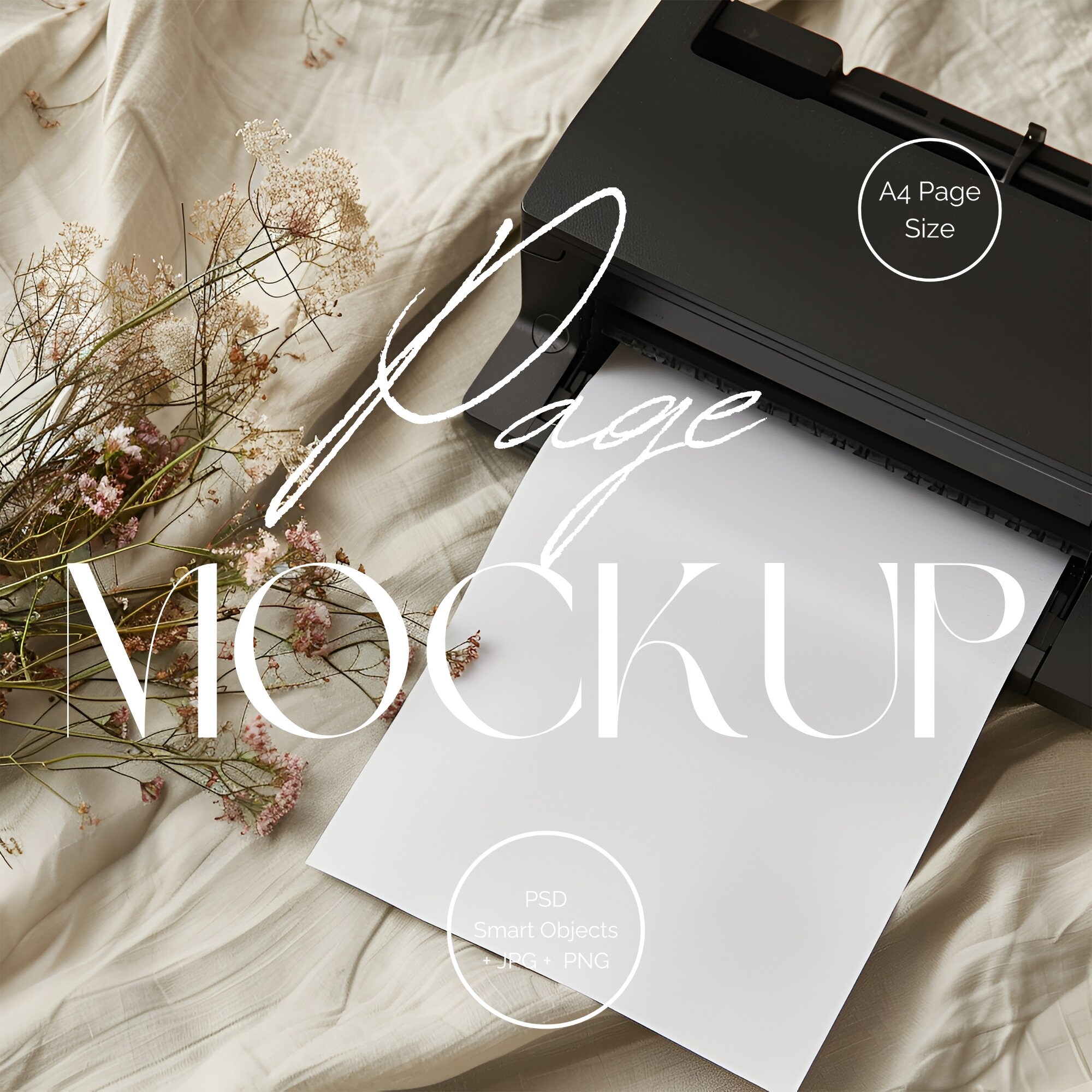 Printer Flat Lay Mockup, Printer and Paper Sheet Mockup, Home Printer ...