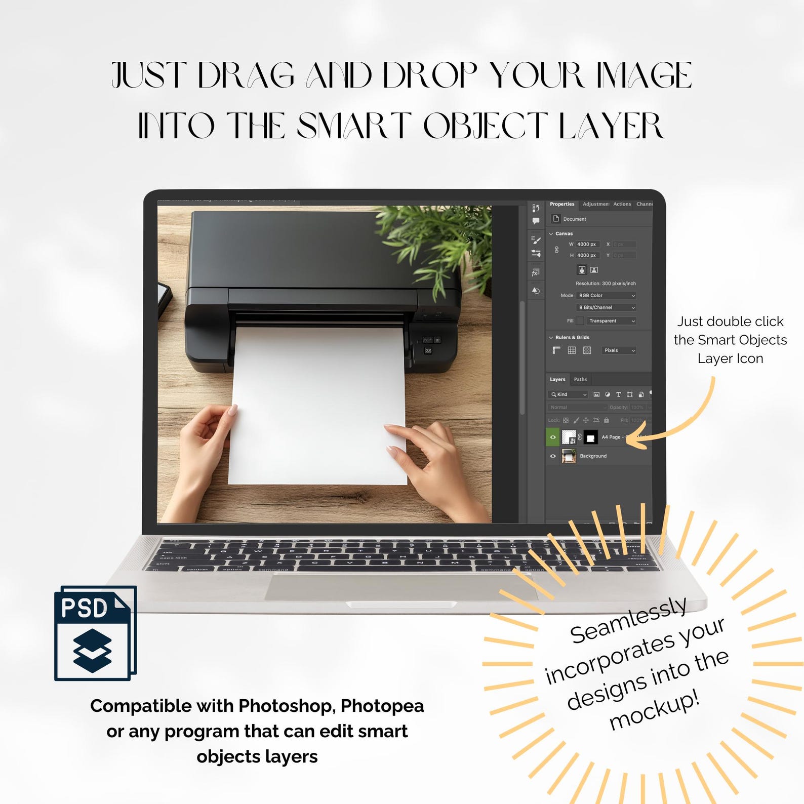 Printer Mockup With Hands | A4 Printer Mockup | Printer Flat Lay ...