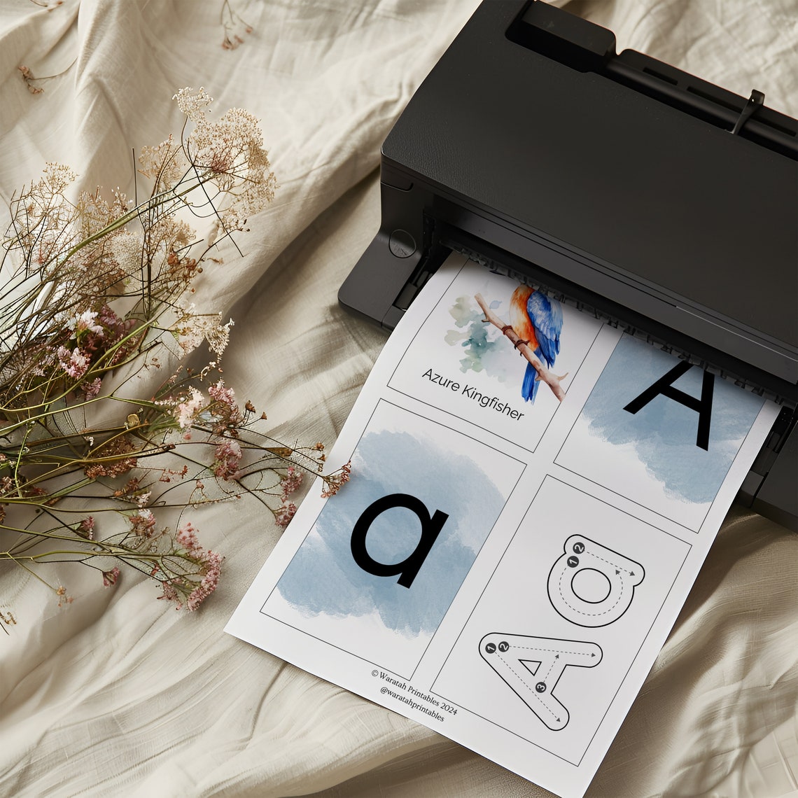 Printer Flat Lay Mockup, Printer and Paper Sheet Mockup, Home Printer ...