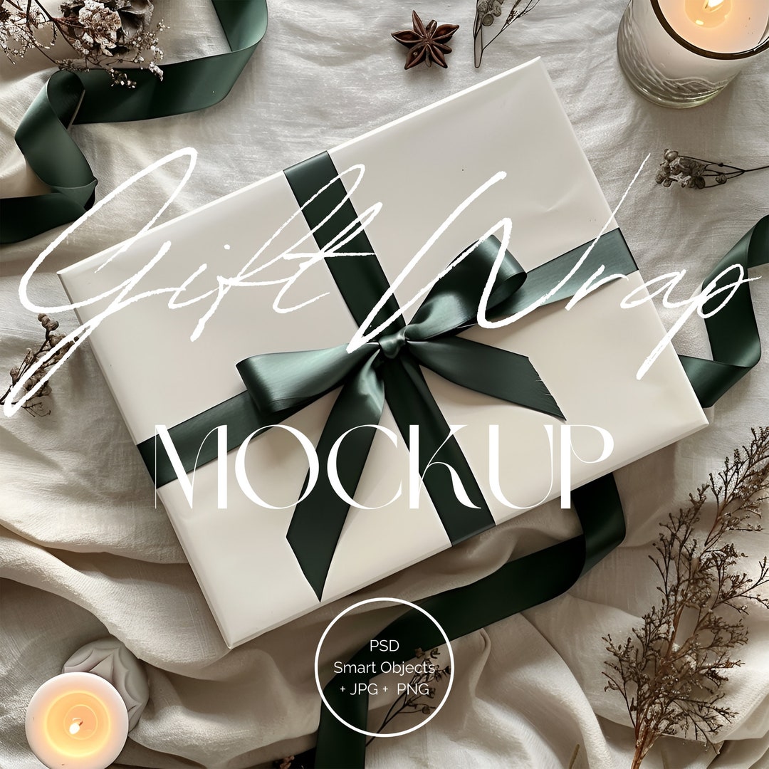 Christmas Gift Wrap Mockup | Wrapping Paper Mockup | Green Gift Box ...