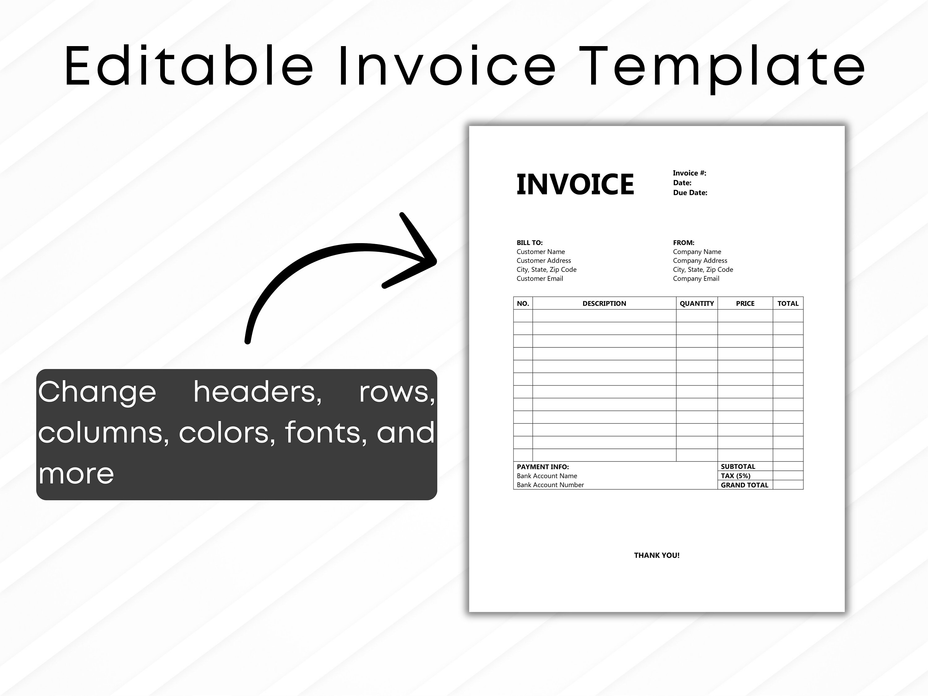 Plantilla de factura Word/Excel. Factura comercial. Factura editable ...