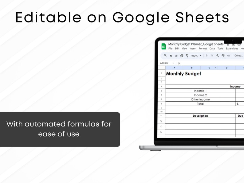 Monthly Budget Planner Word/excel/google Sheets/docs, Printable ...