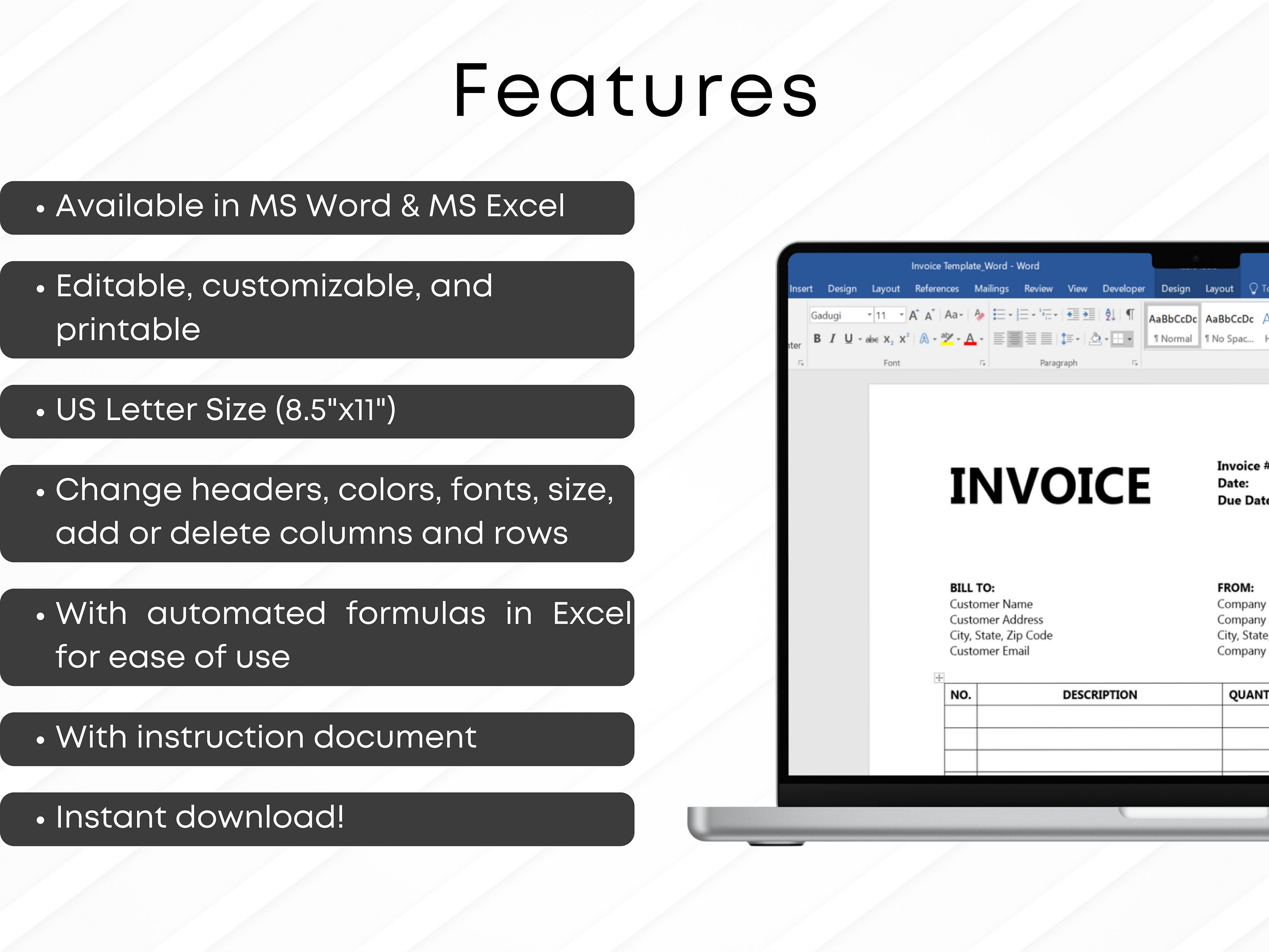Plantilla de factura Word/Excel. Factura comercial. Factura editable ...