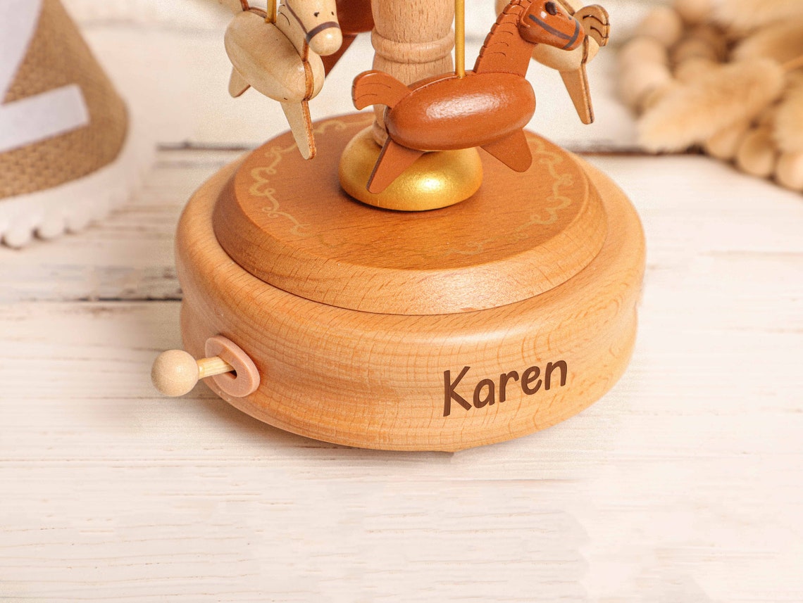 Engraved Name Carousel Music Box Christmas Gifts, Personalized Wooden ...