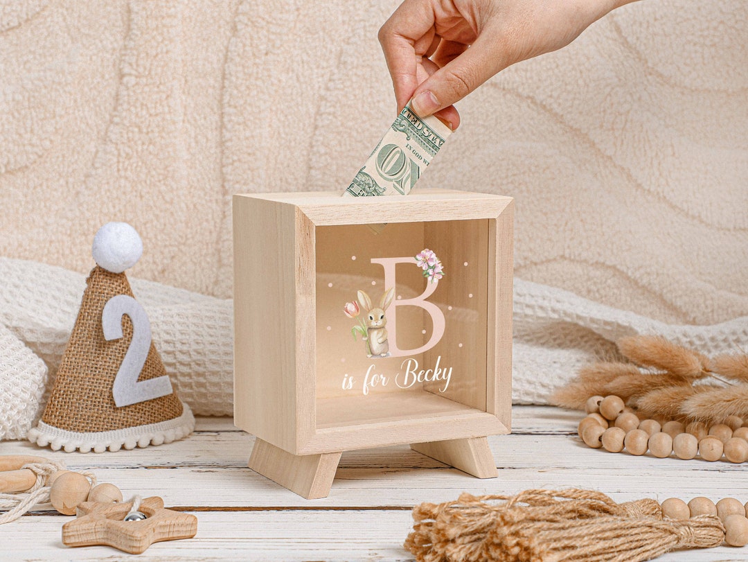Standing Personalized Wooden Money Box, Piggy Bank, Money Box Birth ...