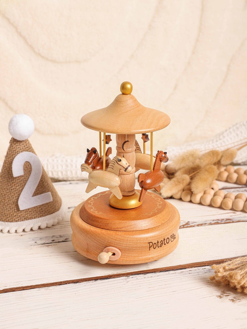 Engraved Name Carousel Music Box Christmas Gifts, Personalized Wooden ...