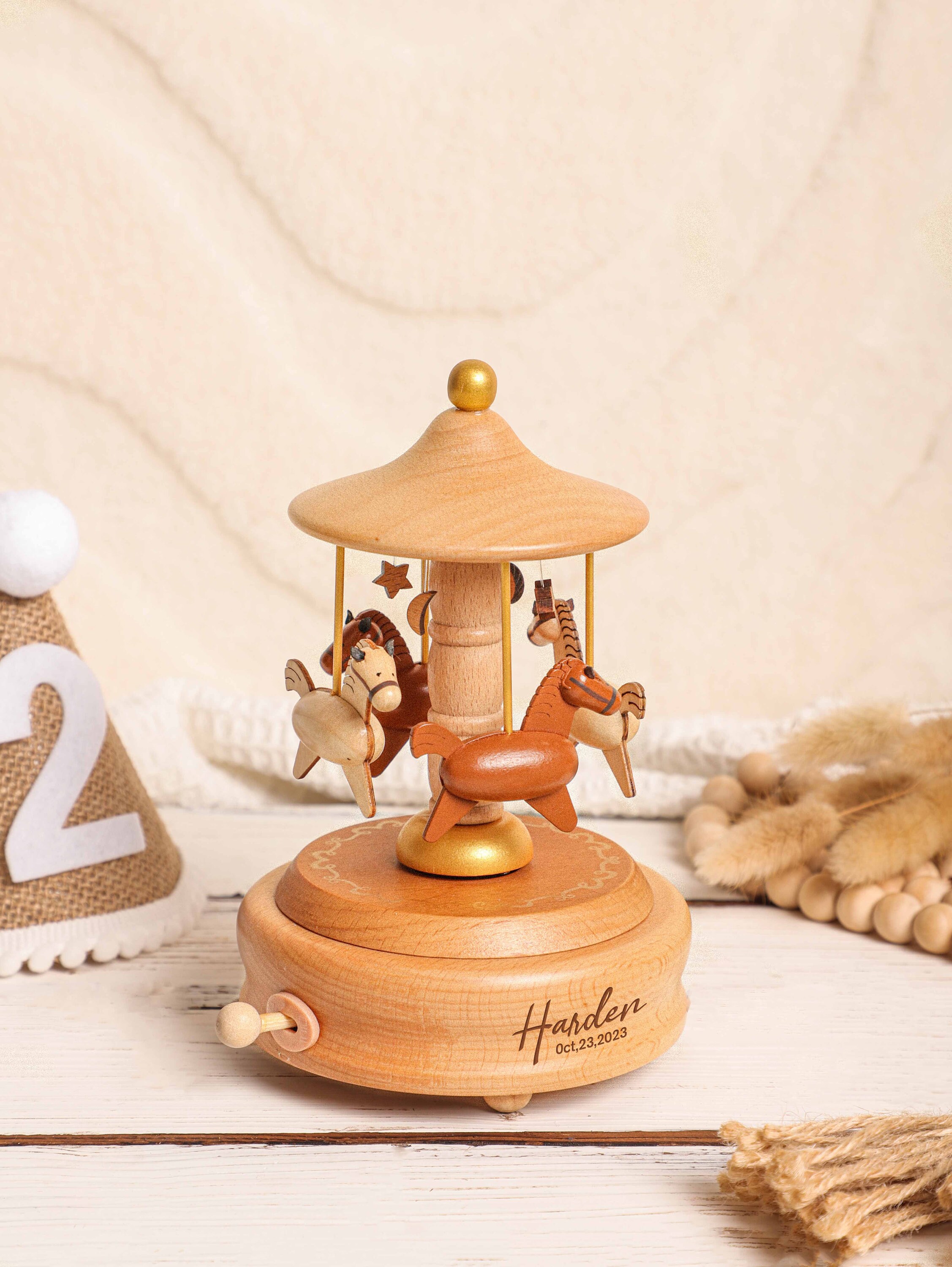 Engraved Name Carousel Music Box Christmas Gifts, Personalized Wooden ...