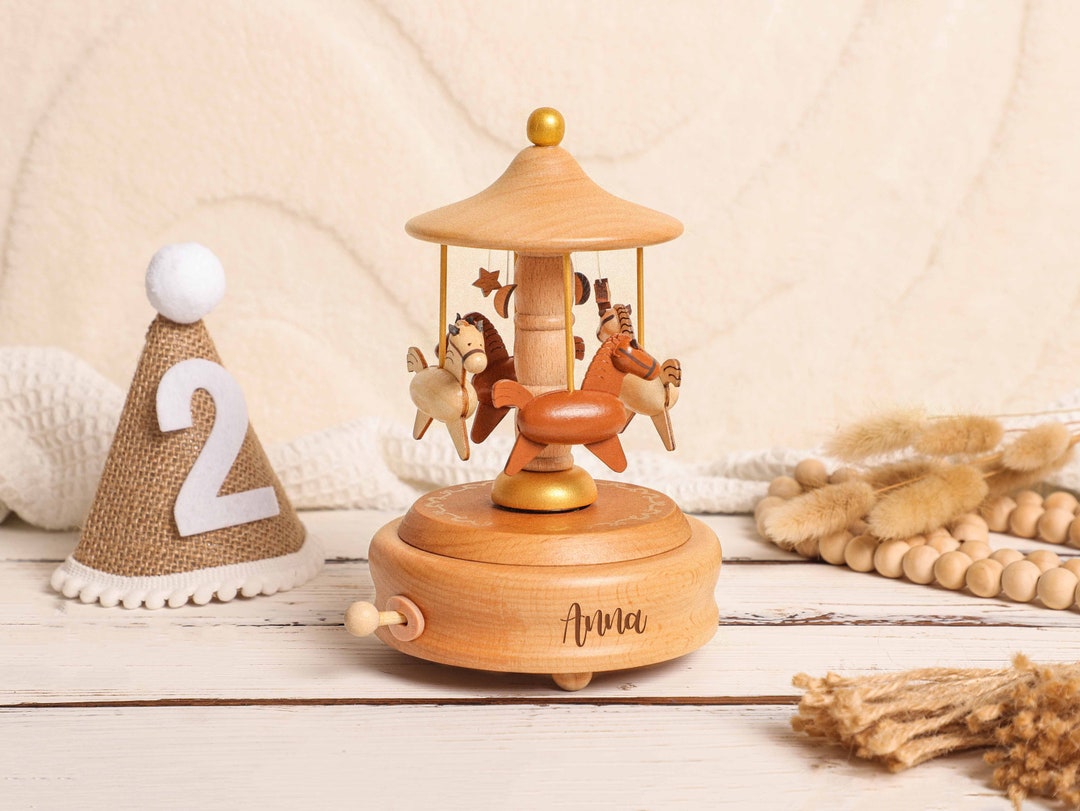 Engraved Name Carousel Music Box Christmas Gifts, Personalized Wooden ...