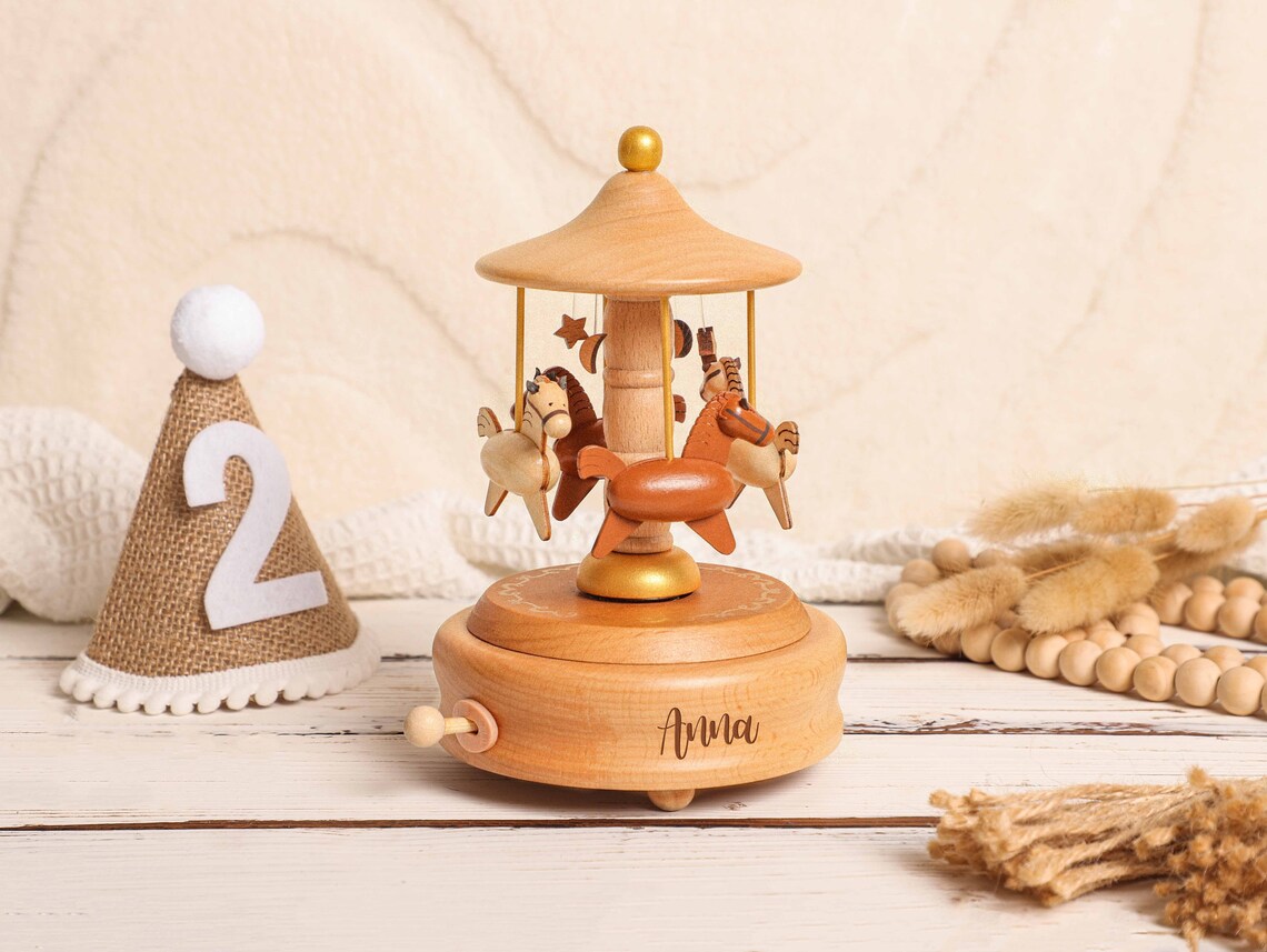 Engraved Name Carousel Music Box Christmas Gifts, Personalized Wooden ...
