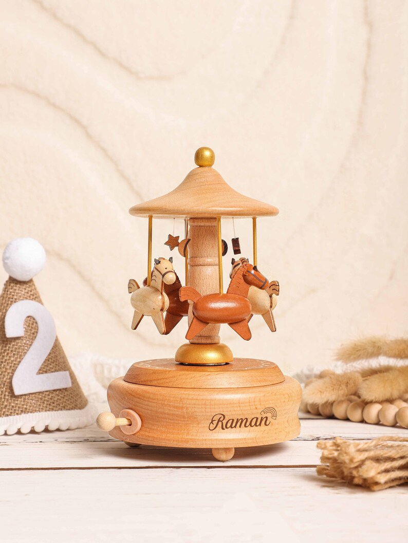 Engraved Name Carousel Music Box Christmas Gifts, Personalized Wooden ...